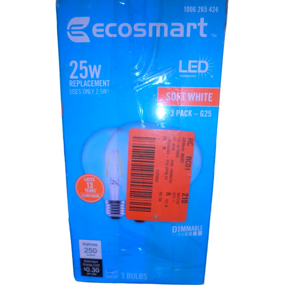 Ecosmart | Accents | 25w Equivalent G25 Dimmable Globe Clear Glass ...